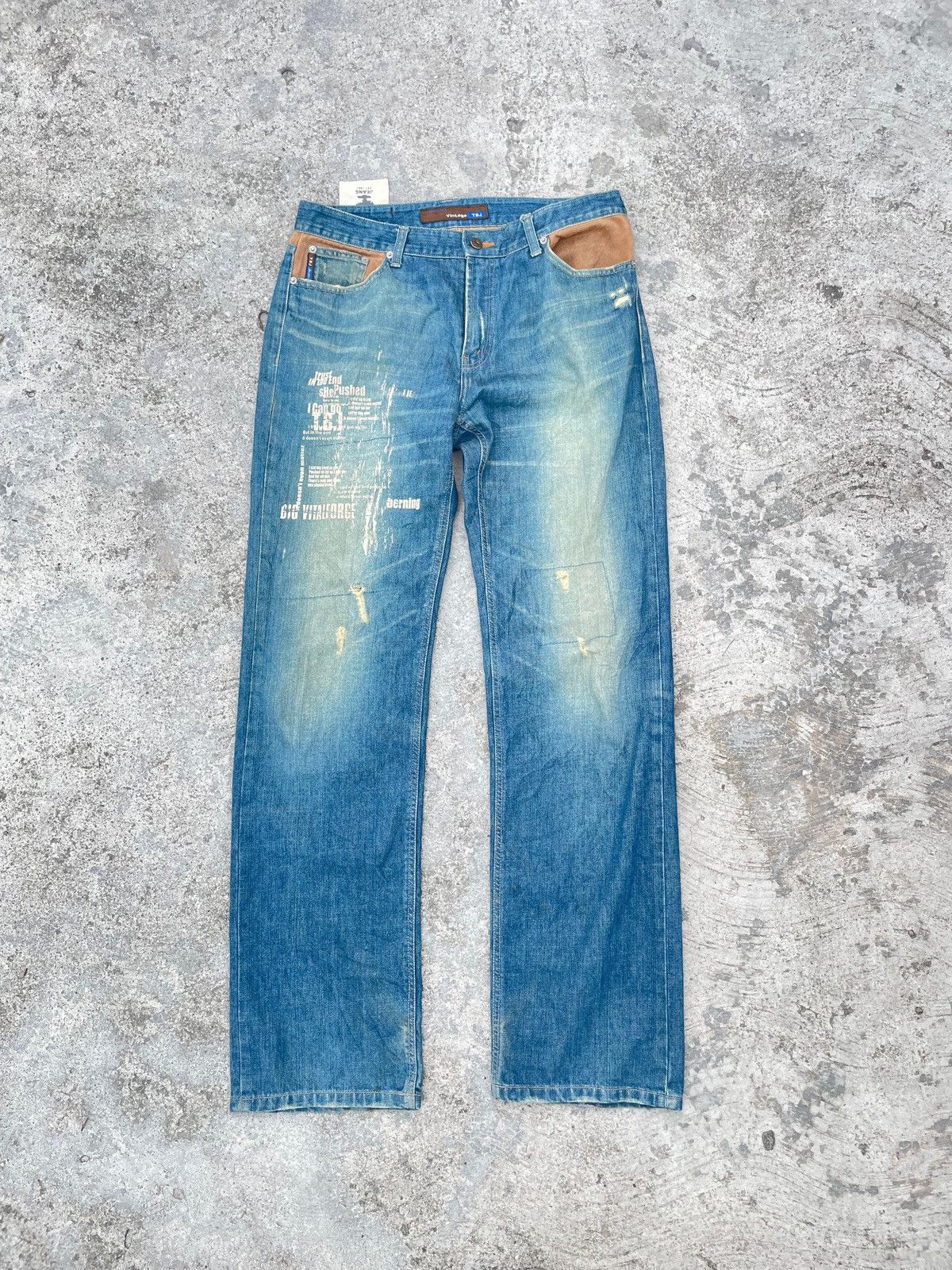 Japanese Brand Tbj vintage words script jeans | Grailed