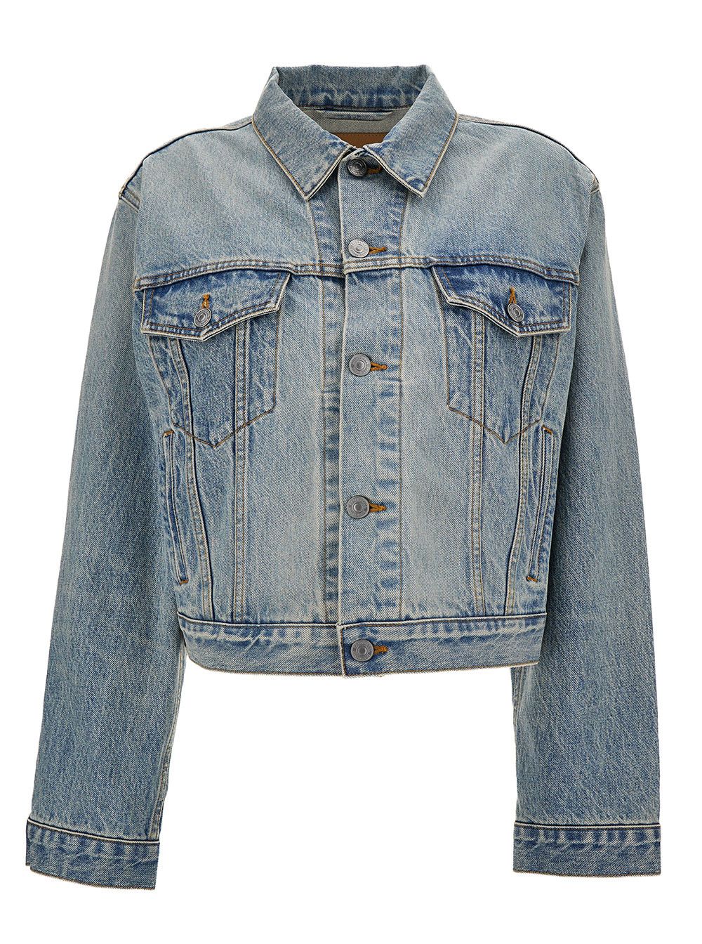 Balenciaga Light Blue Cropped Jacket with Logo Patch at the Back in ...