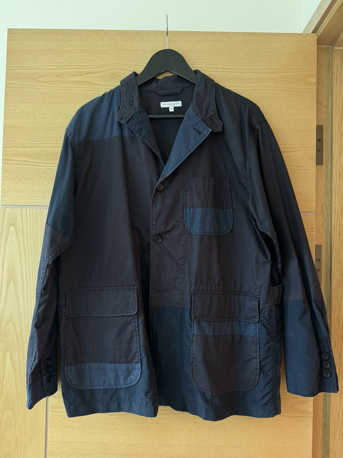 Engineered Garments Loiter jacket blue mismatched patchwork | Grailed