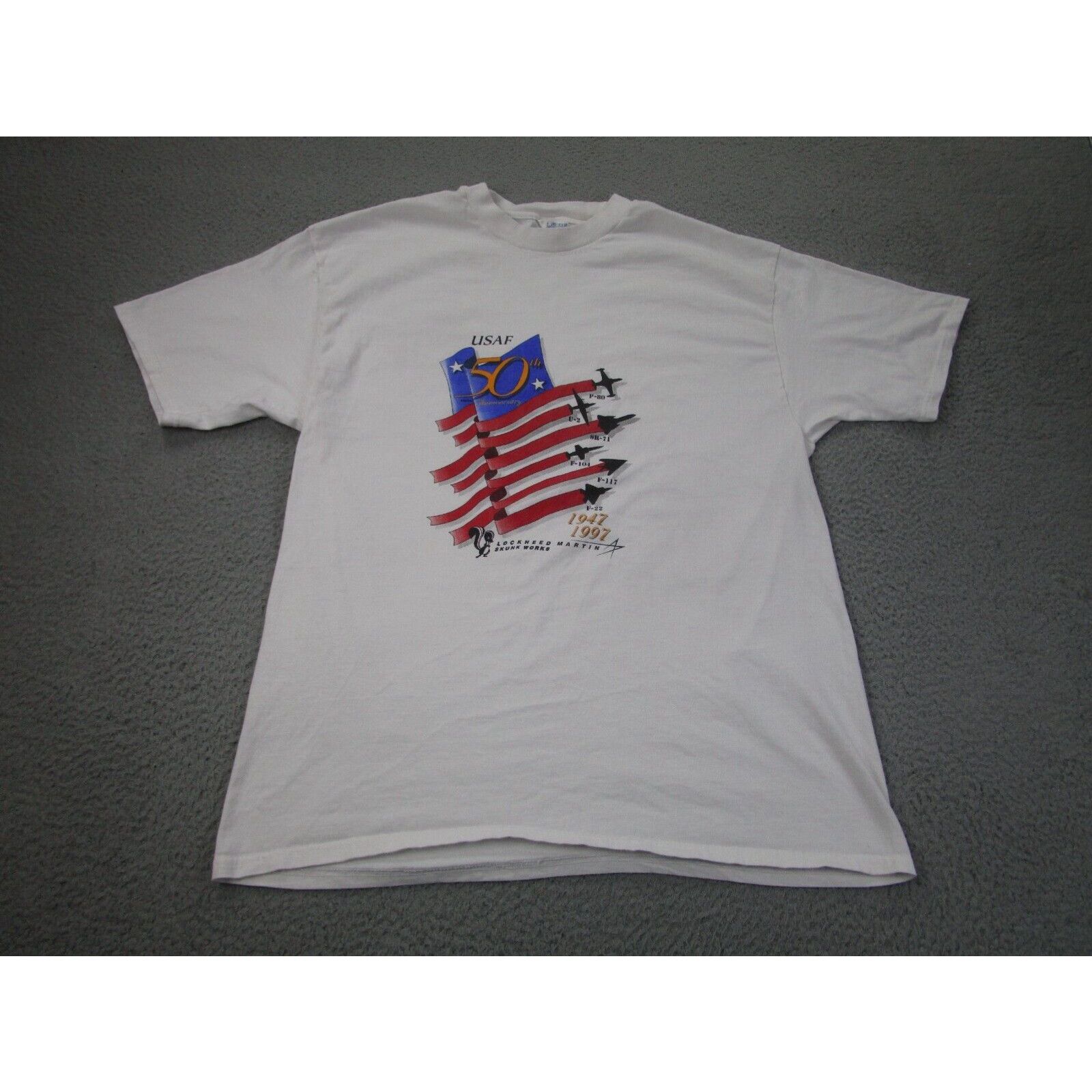Hanes VINTAGE Lockheed Martin Shirt Mens XL White USAF 90s Jet Planes ...