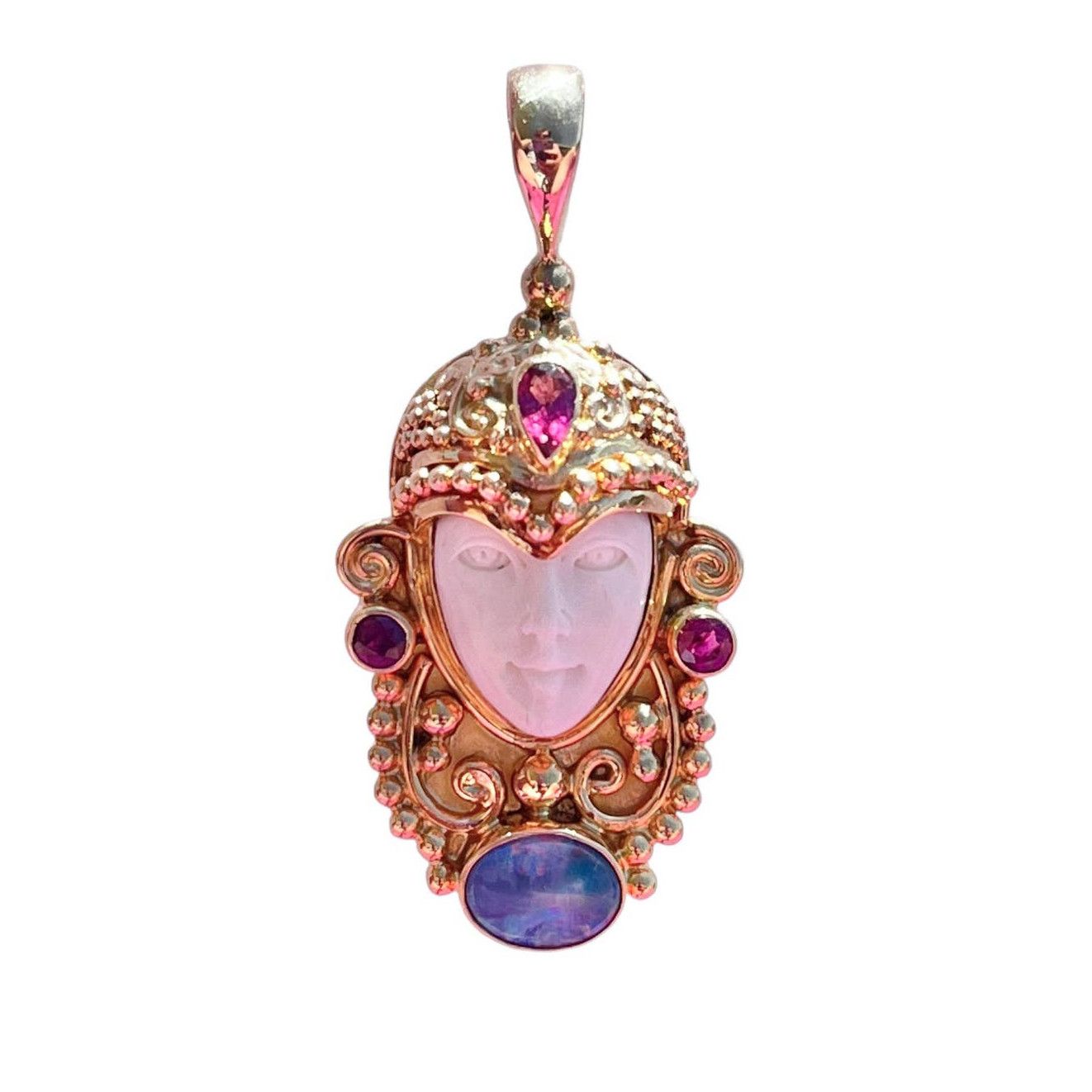 Vintage 18K Gold Sajen Goddess Face PENDANT 1.75” Amethyst Blue Opal ...
