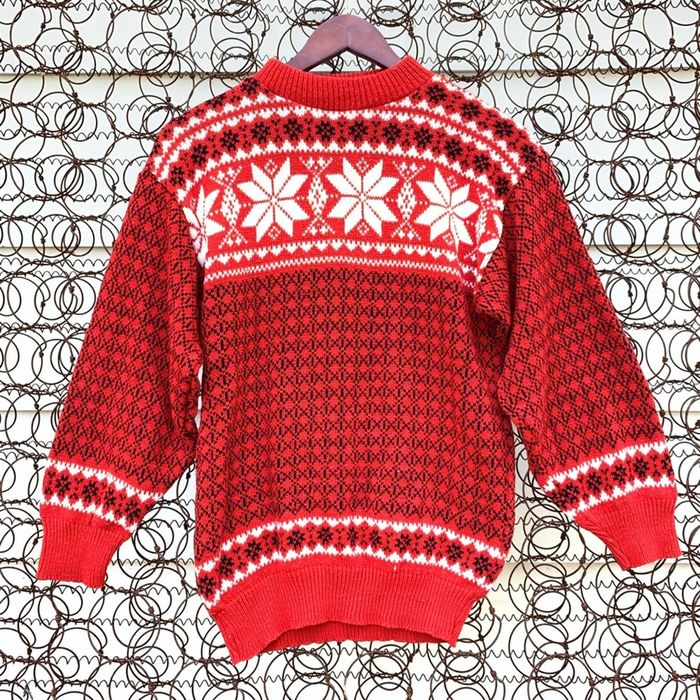 Vintage Vintage Nordic Poinsettia fair isle red knit sweater | Grailed
