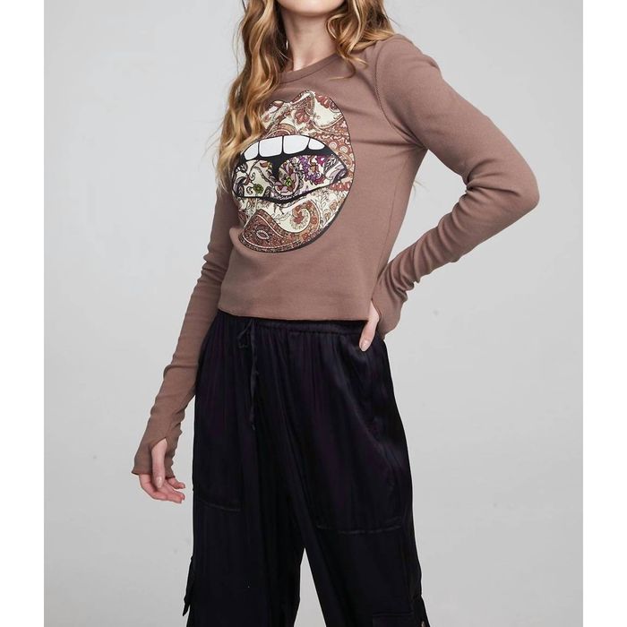Chaser LA CHASER Paisley Lips Long Sleeve In Deep Taupe | Grailed