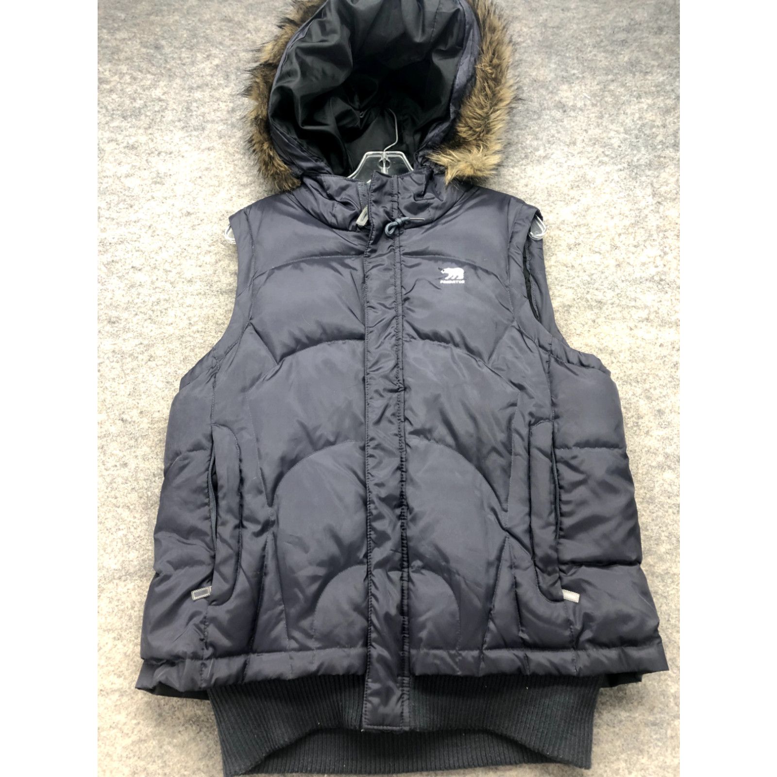 Vintage Predator Vest Size XL Extra Large Gray Hooded Puffer Faux Fur ...