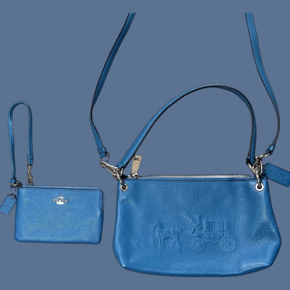 Coach H2F Coach Charley Blue Leather Crossbody Purse 33521 Wristlet ...