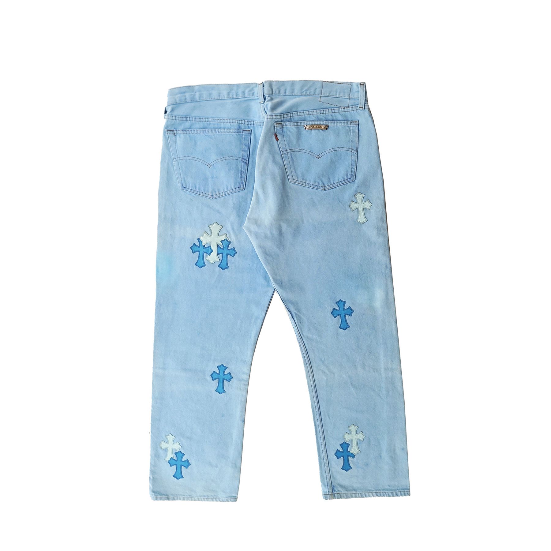 Chrome Hearts Chrome Hearts X Drake Blue Leather Cross Patch Jeans ...