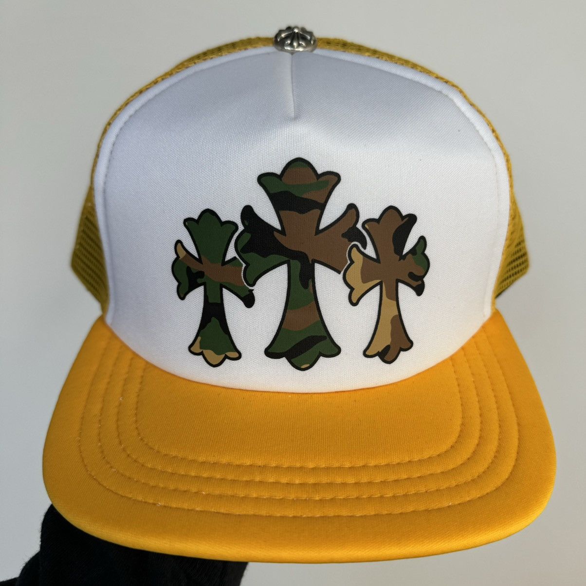 Chrome Hearts Triple cross camo trucker hat | Grailed