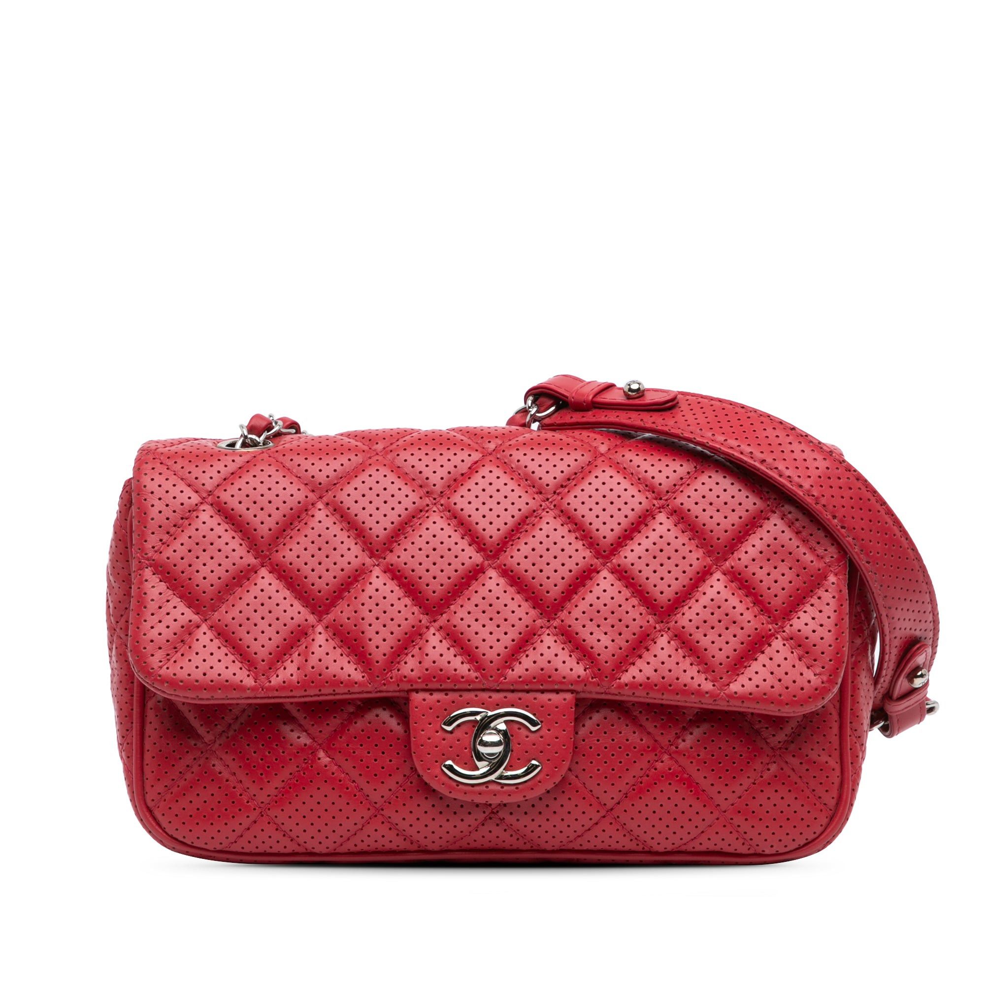Chanel Red Medium Perforated Lambskin Punch Flap Shoulder Bag | Grailed
