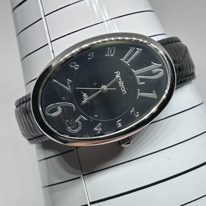 Other Armitron Y121E Stainless Steel Genuine Black Leather Watch | Grailed