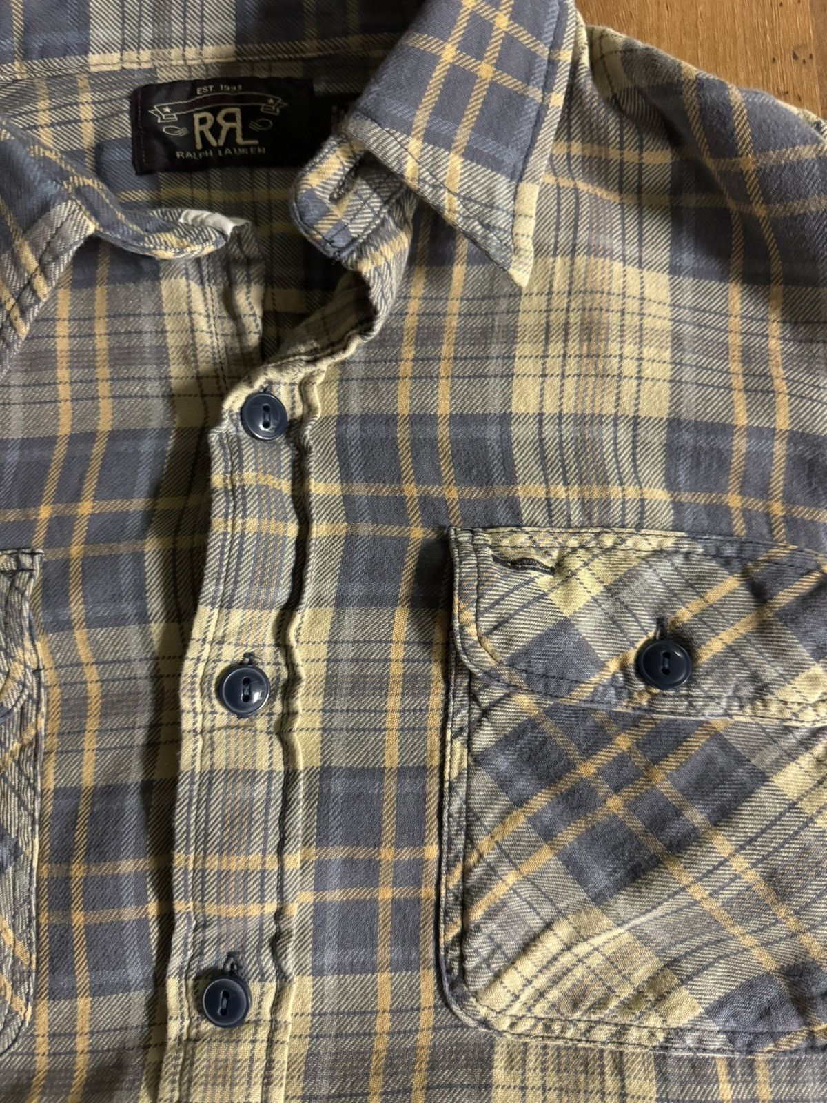 RRL Ralph Lauren Matlock Work Shirt in Faded Blue/Yellow | Grailed