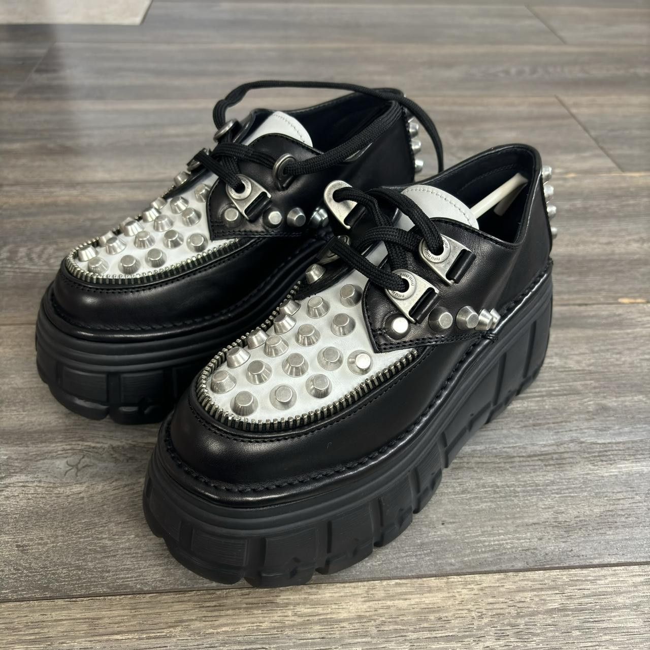 Miu Miu Miu Miu platform studded trainers creepers | Grailed Miu Miu Miu Miu platform studded trainers creepers | Grailed
