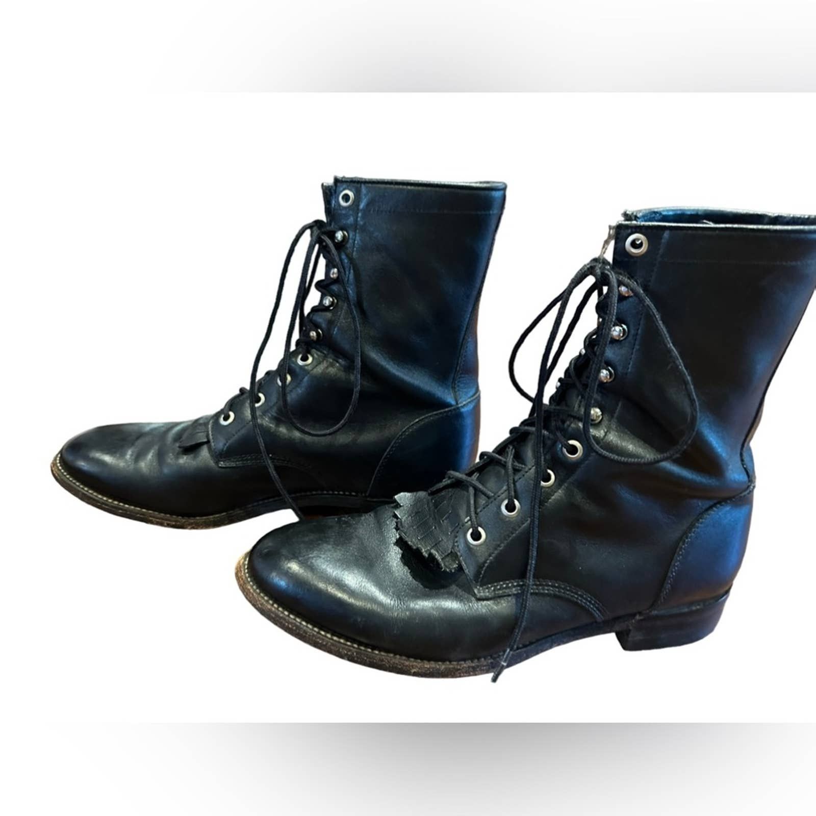 Justin Boots Justin Lace-Up Roper Boots in Black Leather Mens Size 9D ...