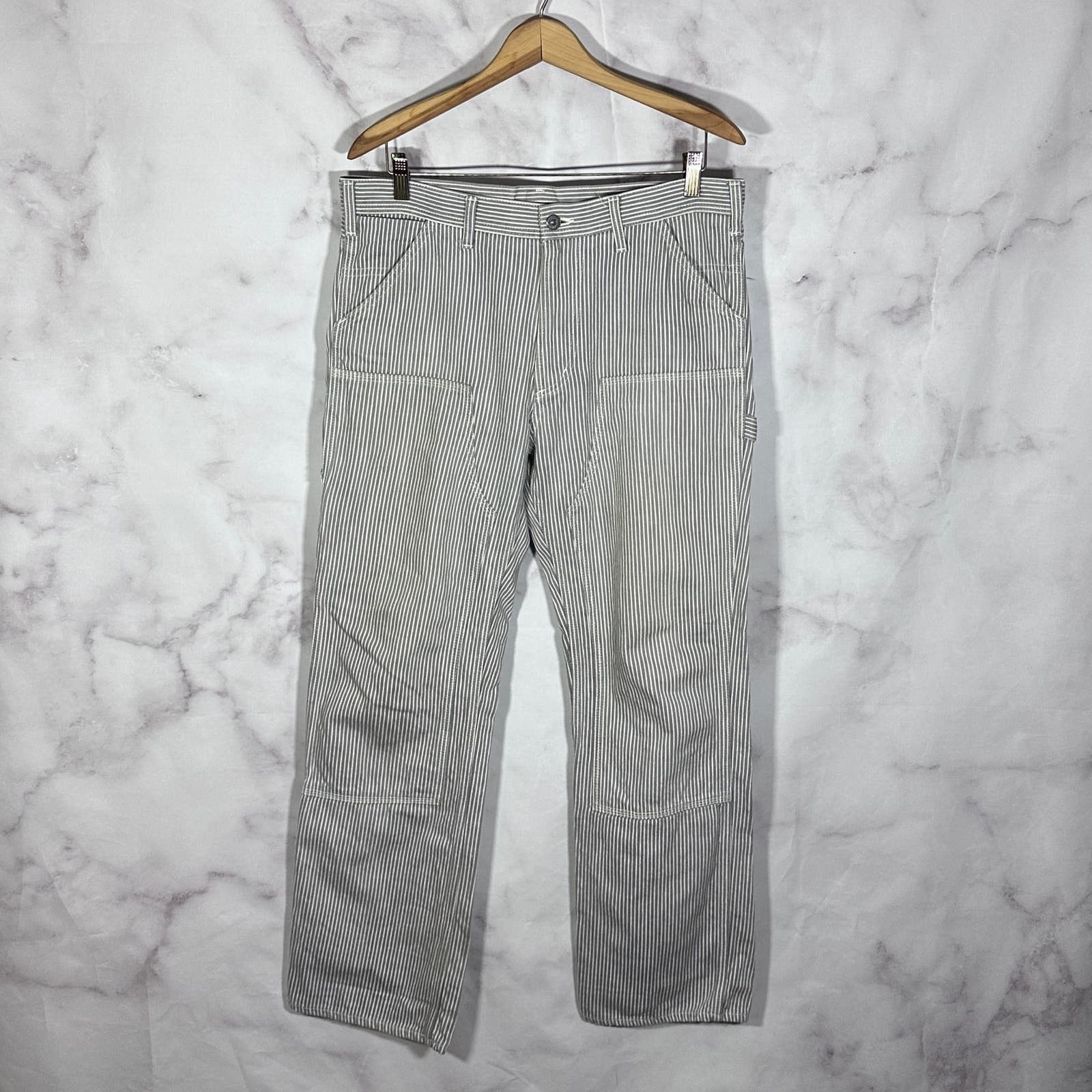 Visvim Pinstripe Double Knee Fluxus Carpenter Pants | Grailed