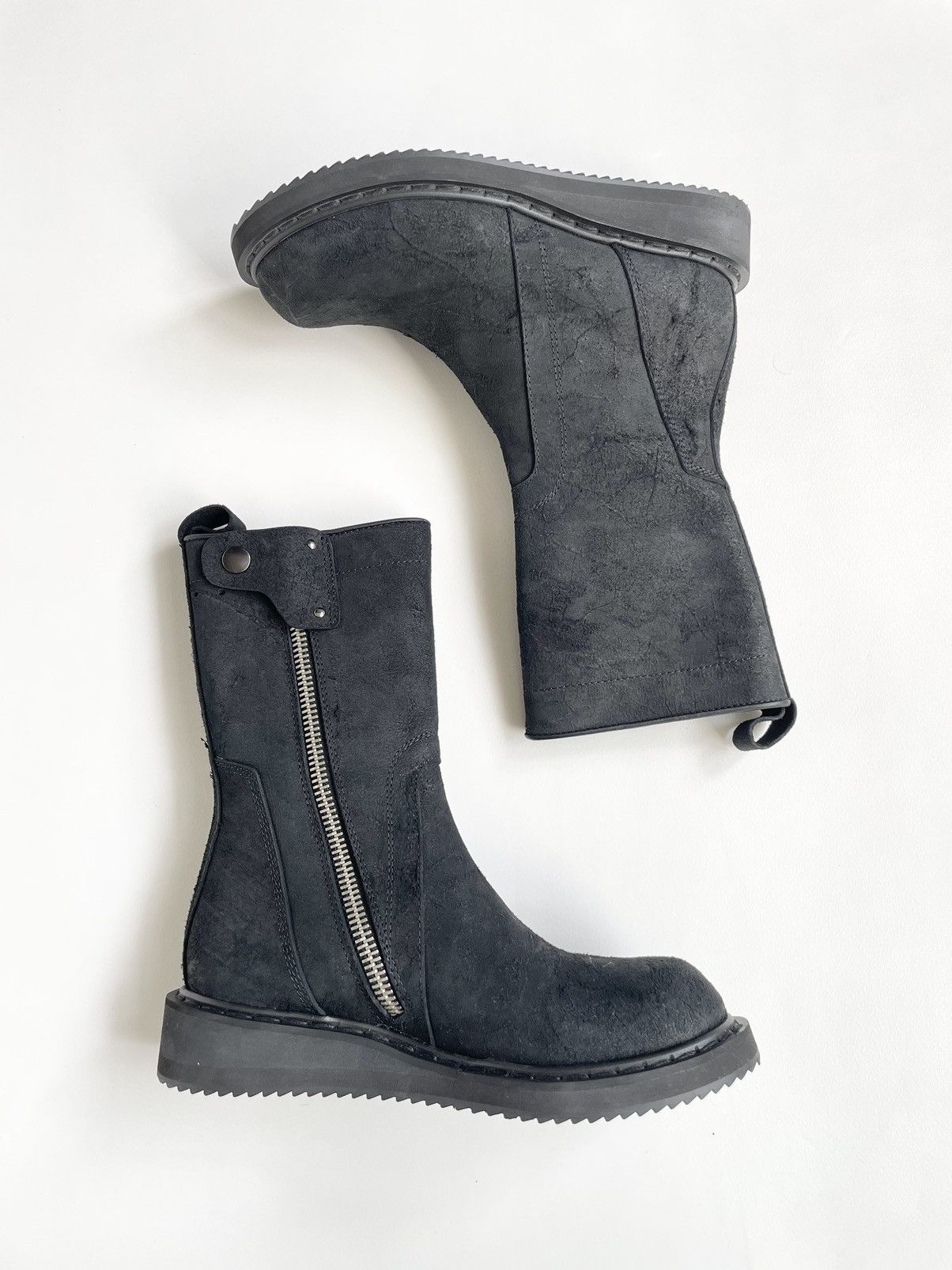 Rick Owens Black Crust Leather Mohawk Combat Boots | Grailed