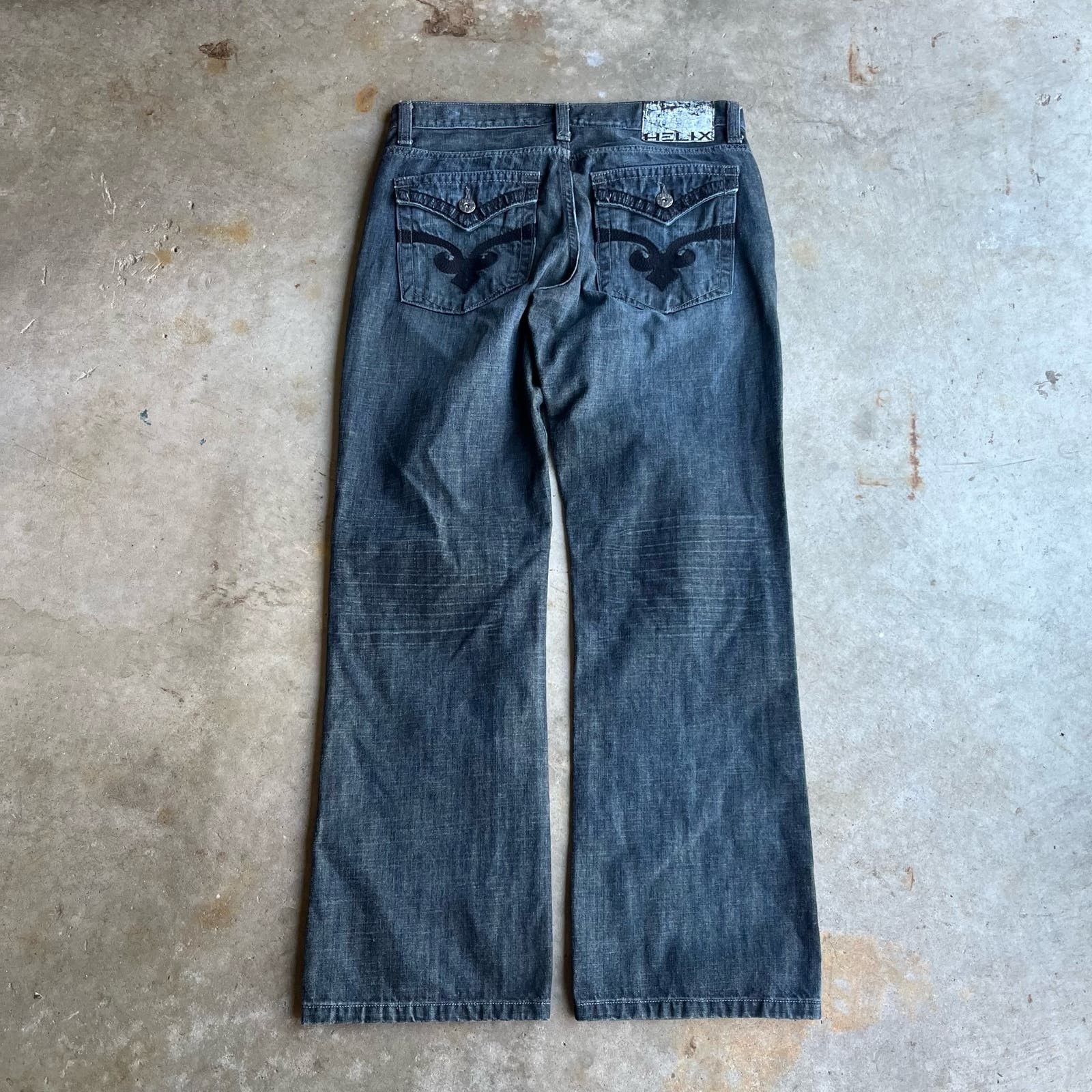 Helix crazy y2k 2000s helix gothic relaxed boot embroidered jeans | Grailed