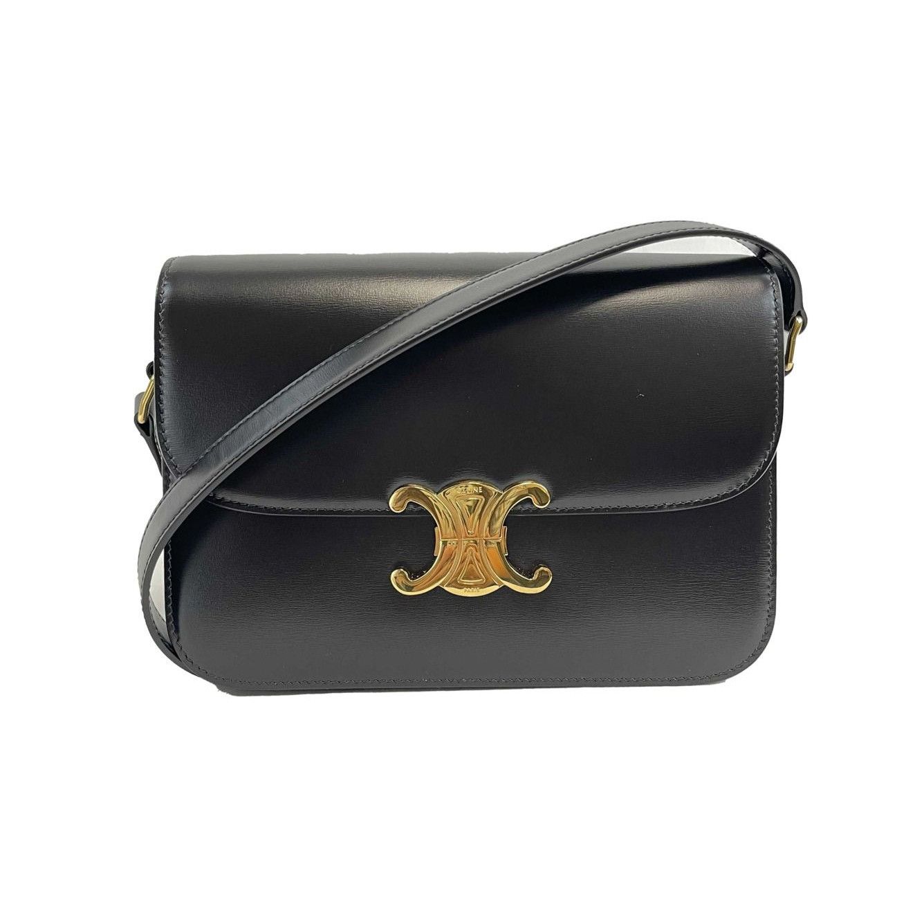 Celine Celine - New w/o Tags - Triomphe Medium Black Shiny Calfskin ...