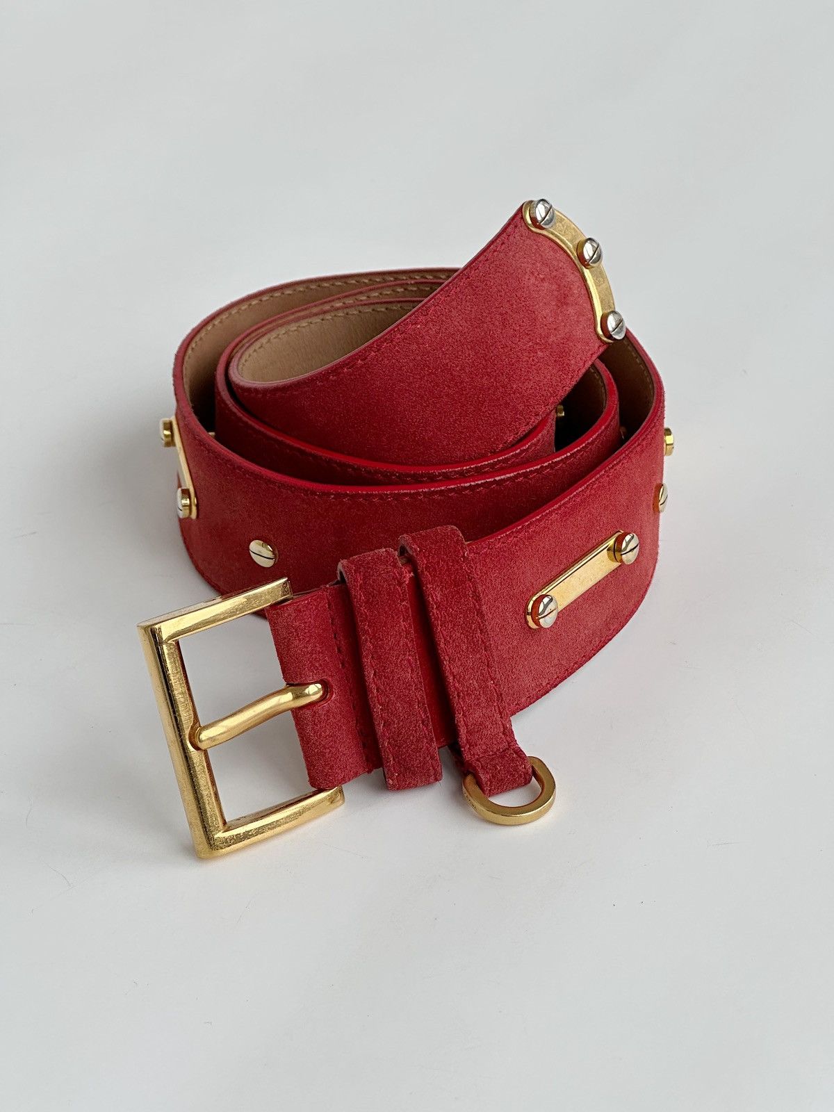 Prada × Streetwear × Vintage PRADA 2017 Studded Burgundy Suede Belt ...