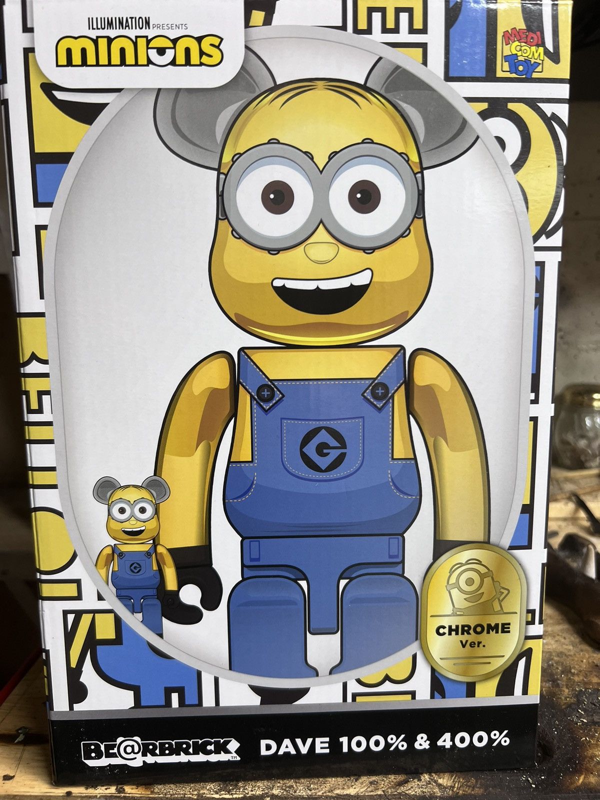 Medicom Bearbrick Bearbrick 100% & 400% Set Minion Dave Chrome Version ...