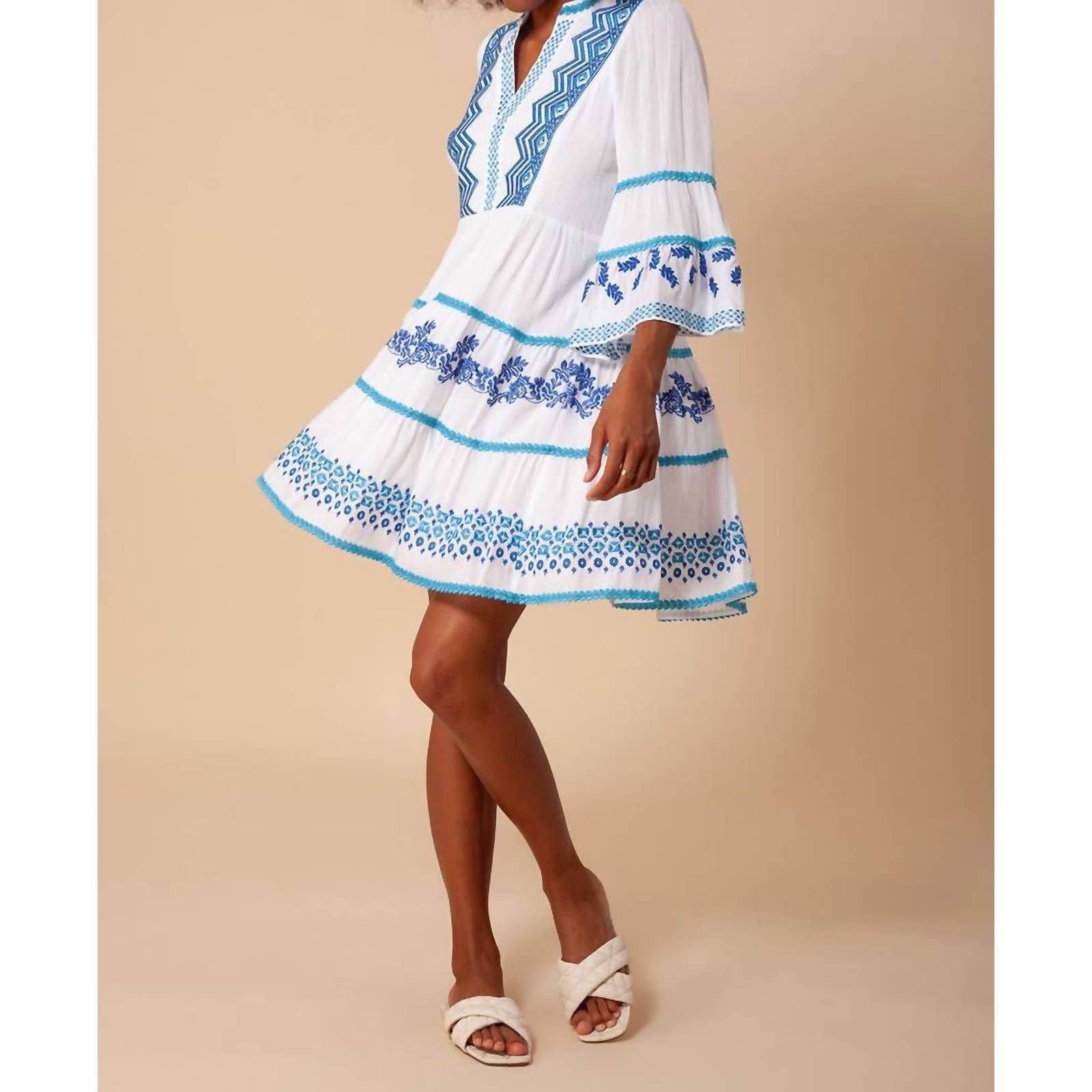 Hale Harden HALE BOB Taliah Embroidered Dress In Blue/white | Grailed