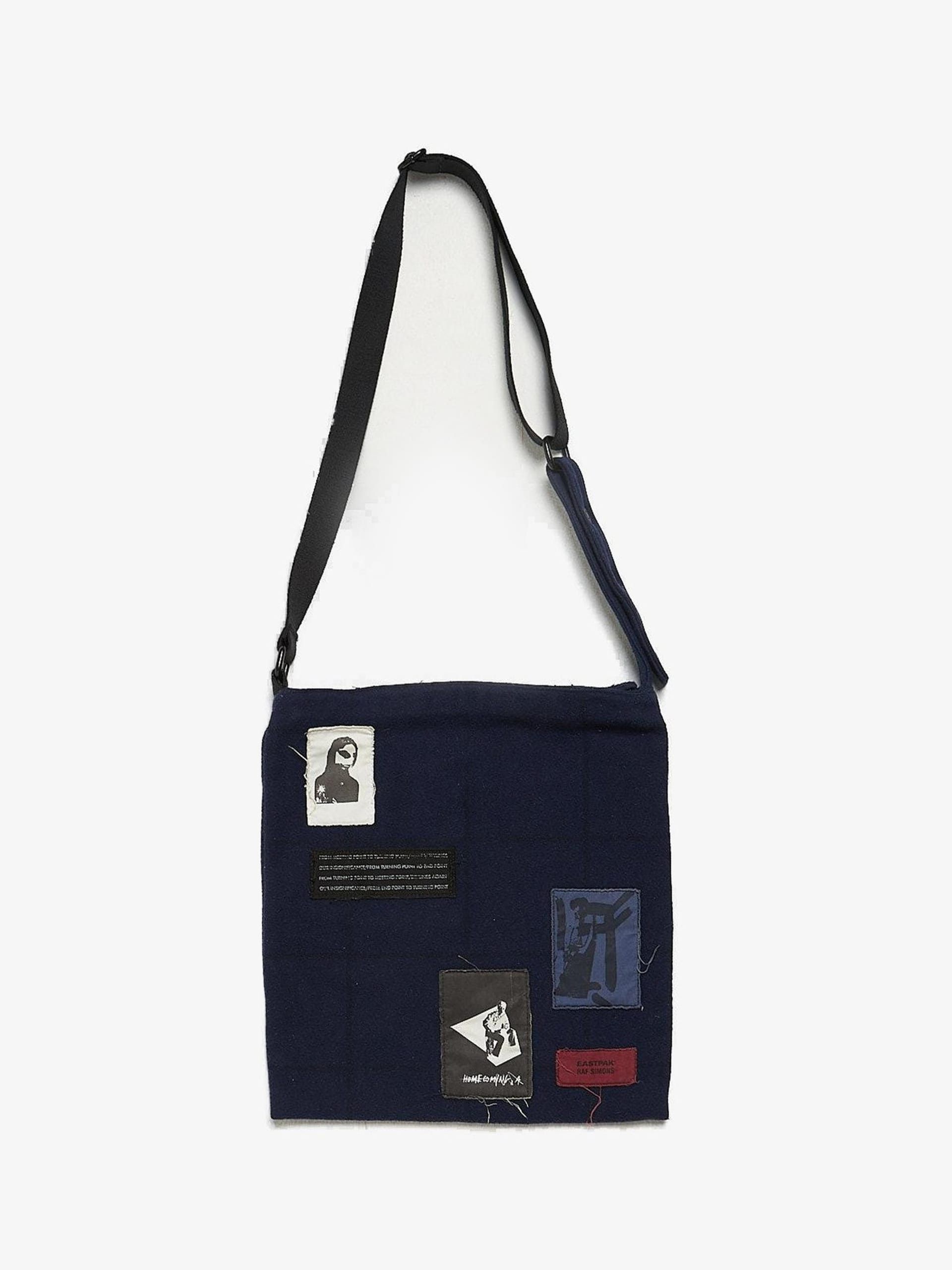 Raf Simons Navy Patchwork Detailed Woolen Bag | Grailed