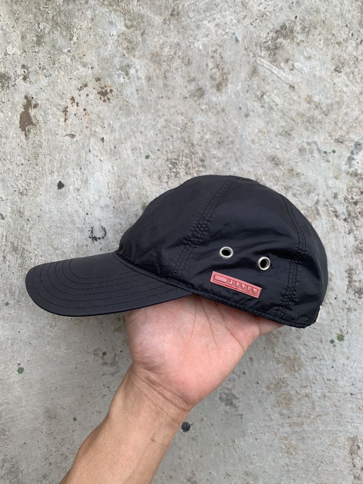 Prada Red Tab Nylon 6 Panel Cap | Grailed