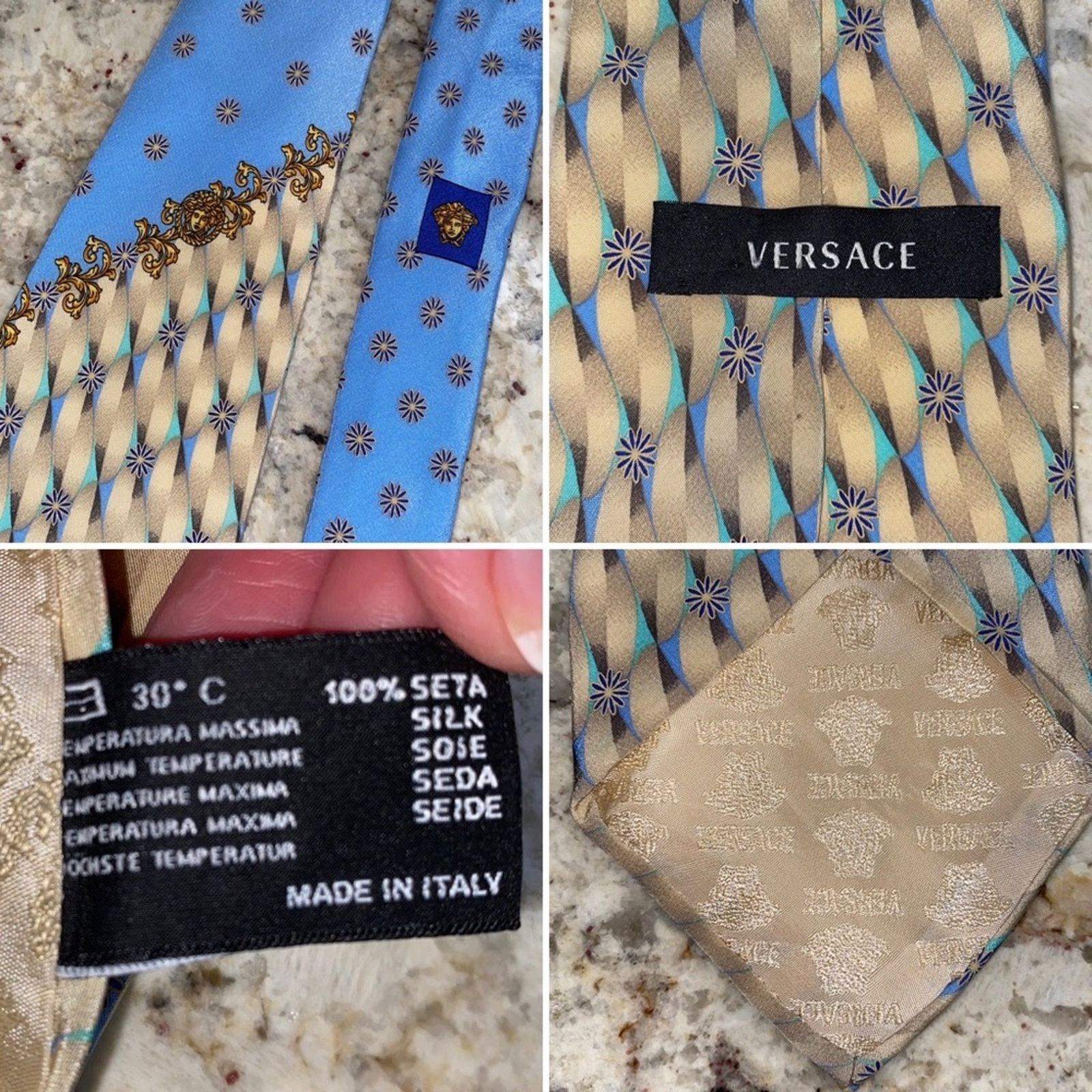 Versace VERSACE 100% Silk Italy Baroque Medusa Tie Blue & Gold EUC ...
