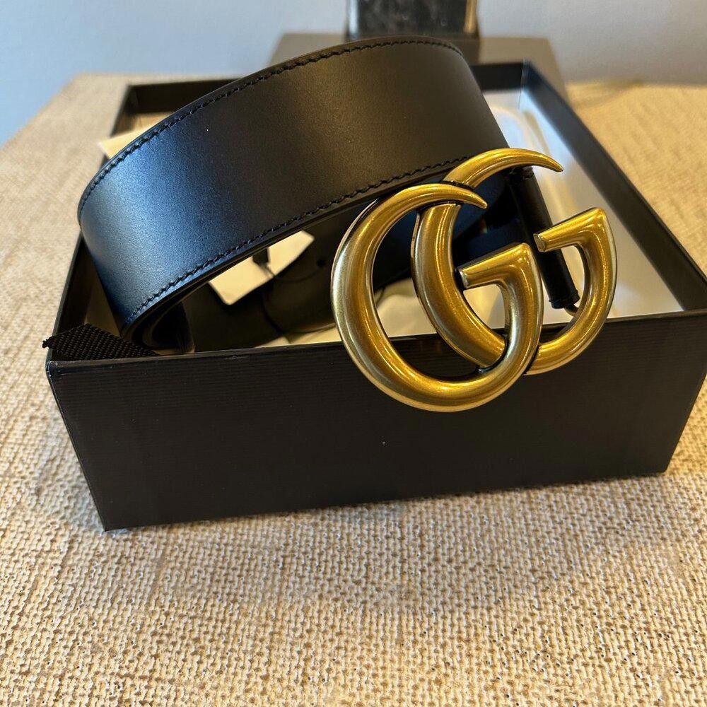 Gucci Gucci Marmont Double G Logo Leather Belt in Black | Grailed