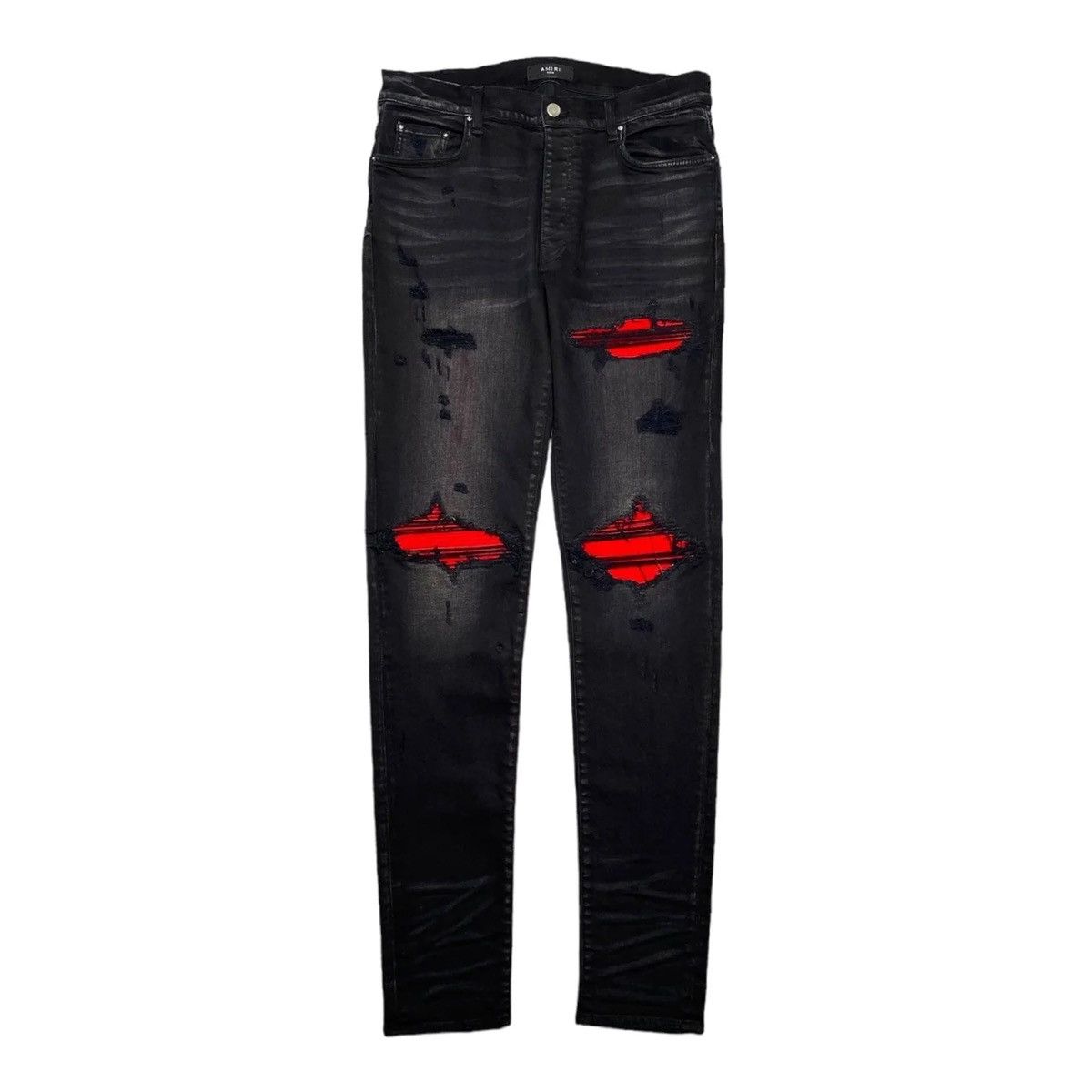 Amiri Amiri MX1 Red Ultra Suede Patch Jeans Aged Black | Grailed