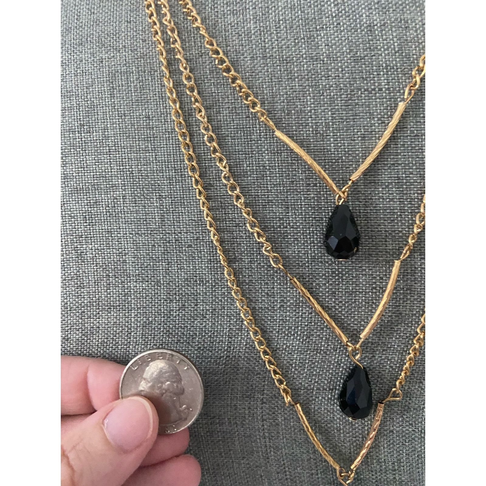 Generic Layered chain necklace with black teardrops | Grailed