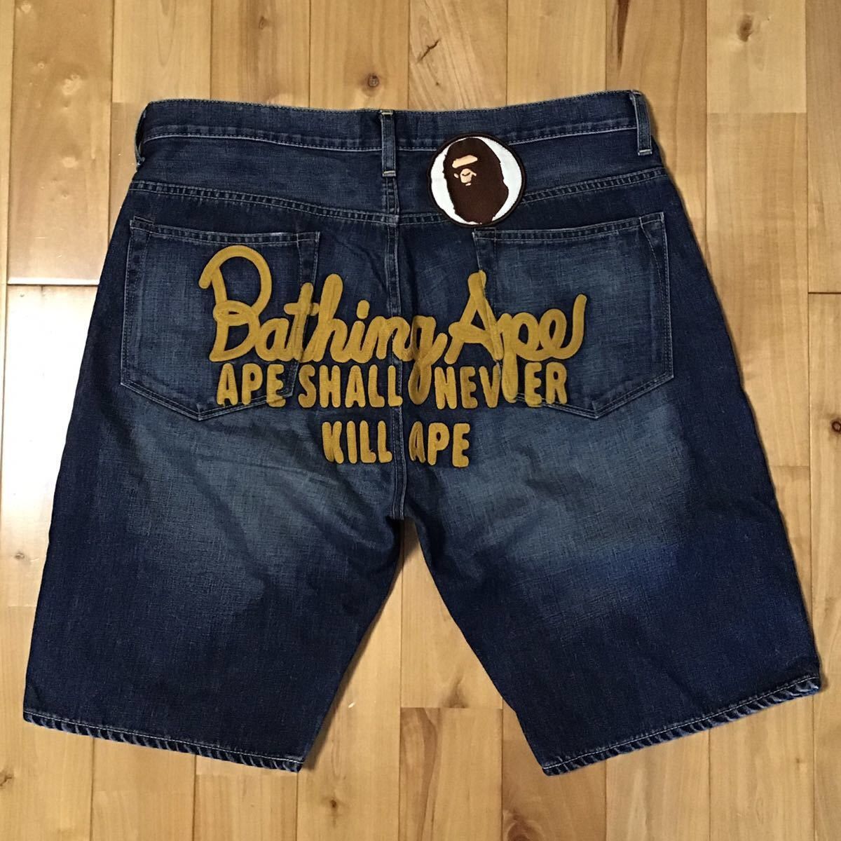 Bape × Nigo BAPE champion embroidery denim shorts APE ★size XL | Grailed