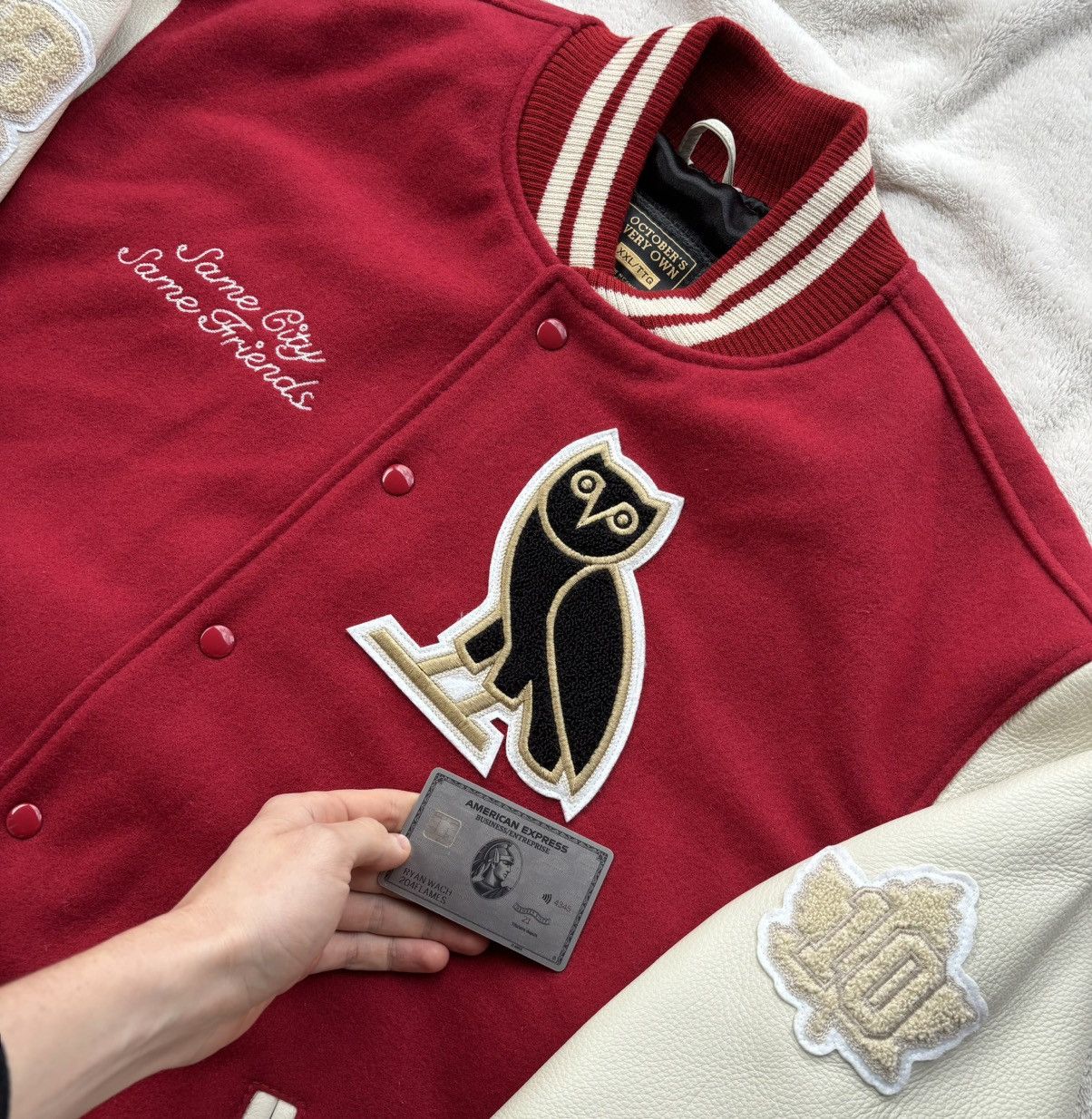 Octobers Very Own OVO Red Collegiate Varsity Jacket | Grailed