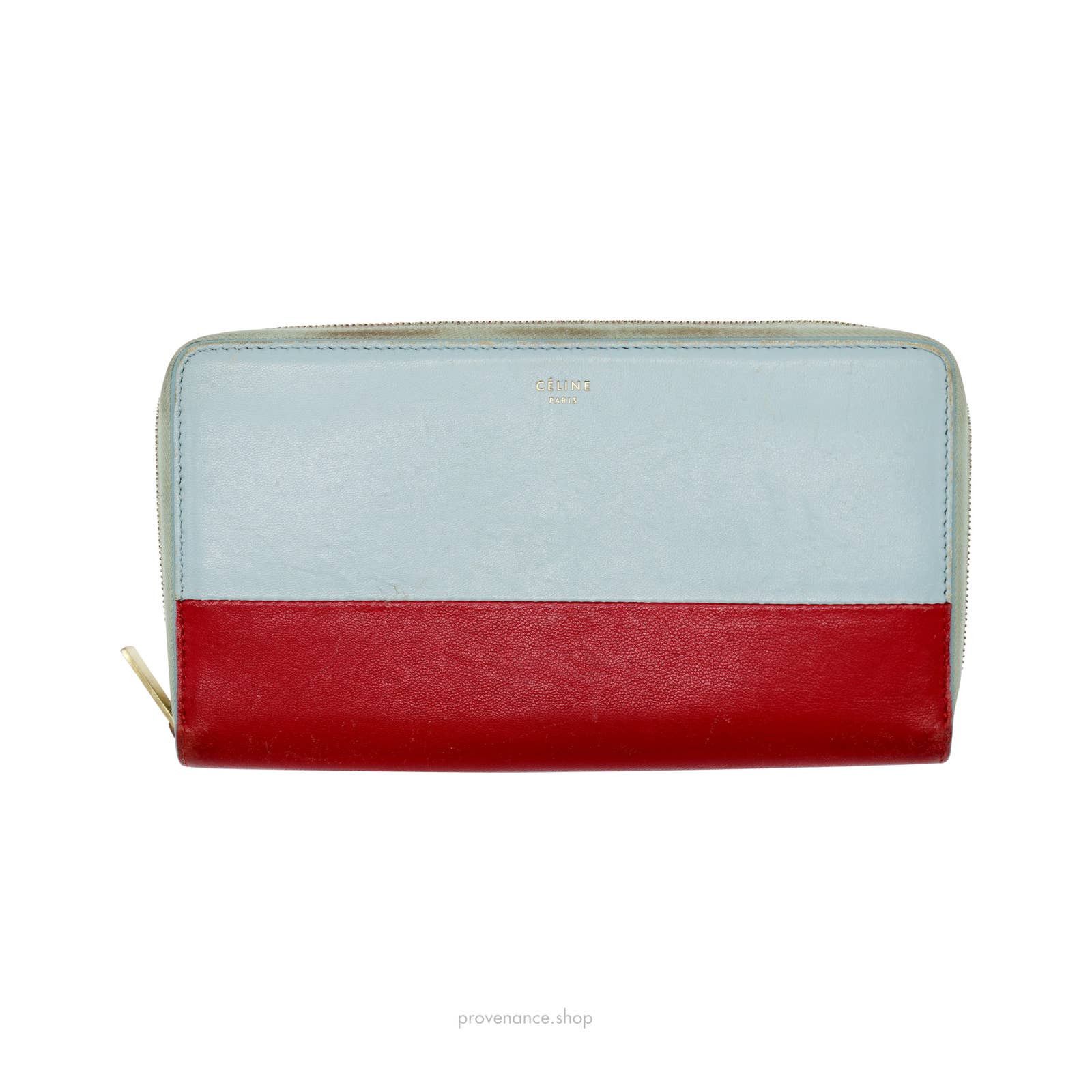 Celine 🔴 Celine Multifunction Zip Wallet - Sky Blue/Red | Grailed