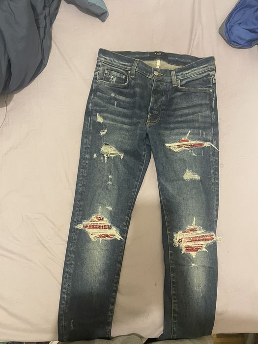 Amiri indigo red patches Amiri jean | Grailed