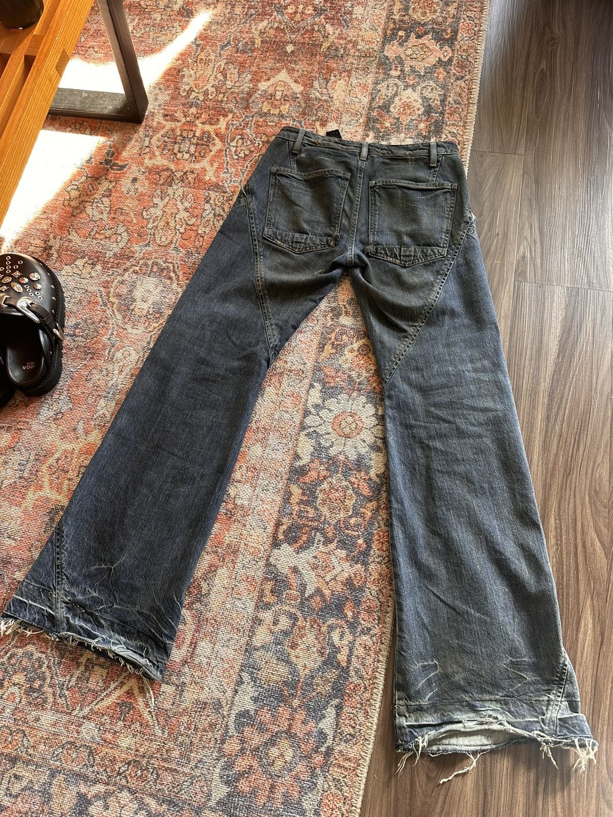 Rick Owens Rick Owens Spiral Cut Wax Coated Flared Bootcut Denim Jeans ...