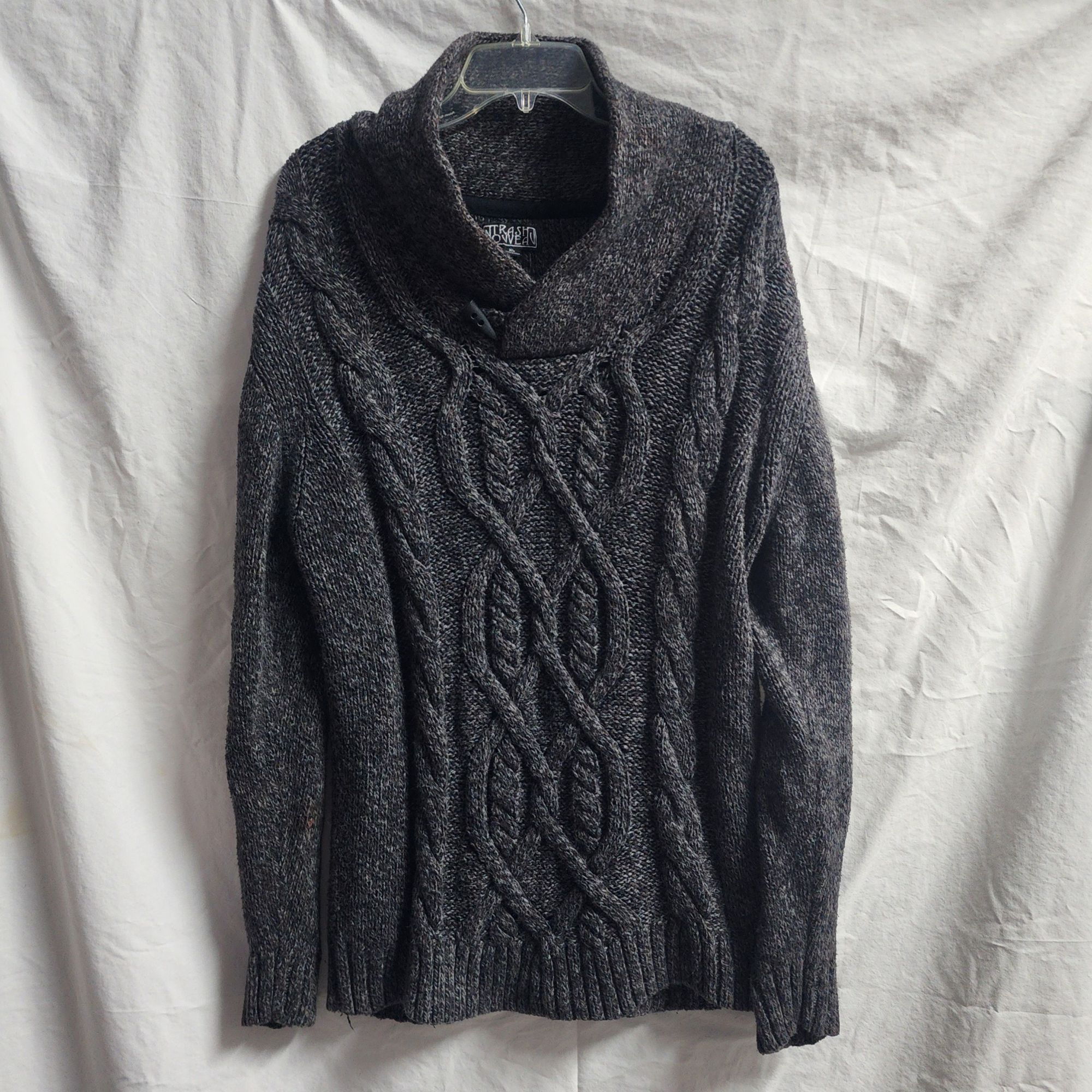 Vintage Mens Y2K Cable Knit Sweater Charcoal Gray Size XL Chunky Pul ...