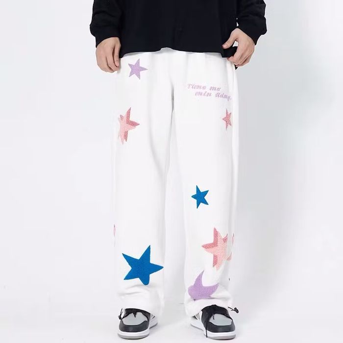 Vintage Street fashion white hip hop fluffy star sweatpants | Grailed