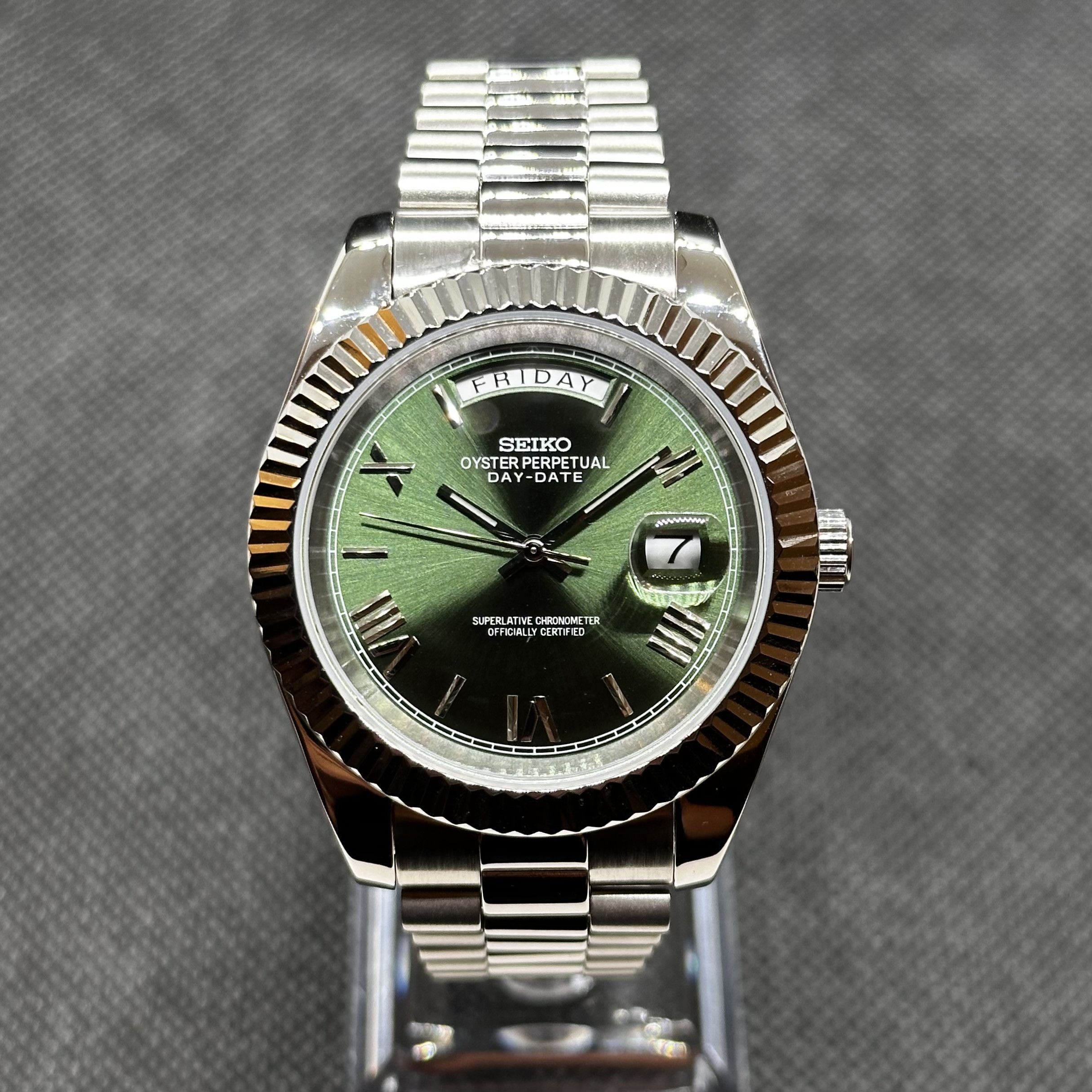 Custom Seiko Mod Day-Date "Green Roman" Watch | Grailed