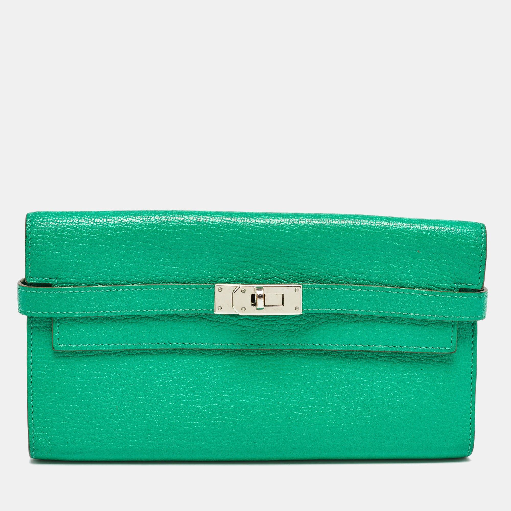 Hermes HERMES Menthe Chevre Mysore Leather Kelly Longue Wallet | Grailed
