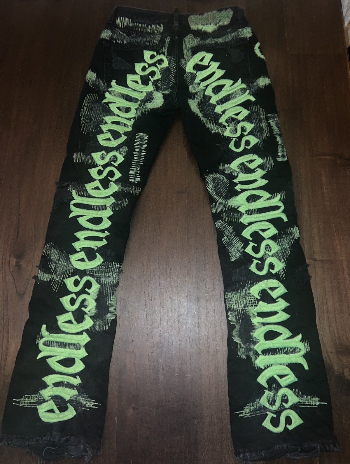 Endless × Vlone Endless Denim Bari Black Green Jeans | Grailed