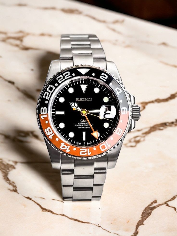Seiko Seiko Mod GMT-Master 2 Orange Black Automatic Steel Watch | Grailed