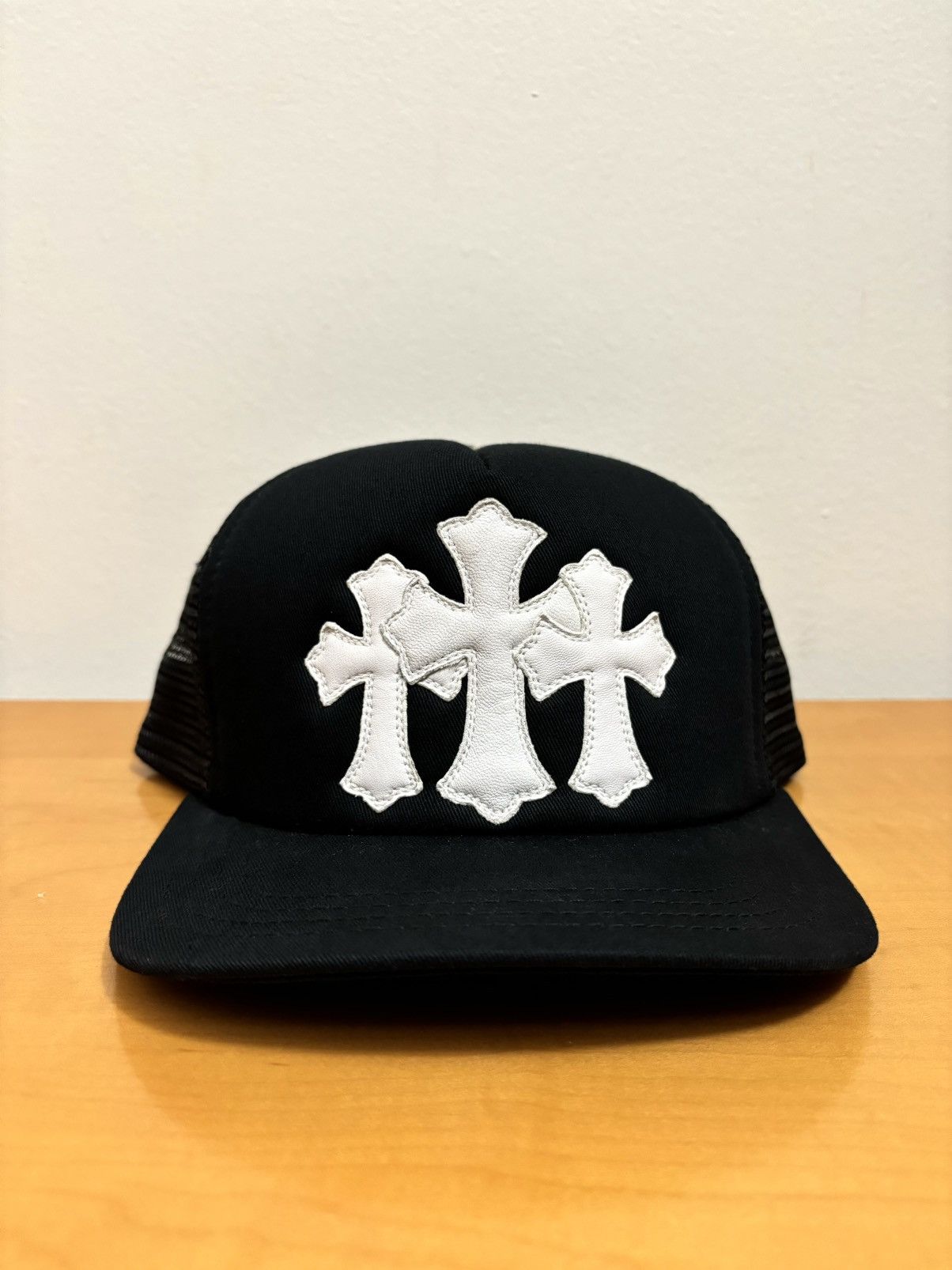 Chrome Hearts Chrome Hearts Triple Cross Patch Black Trucker Hat | Grailed