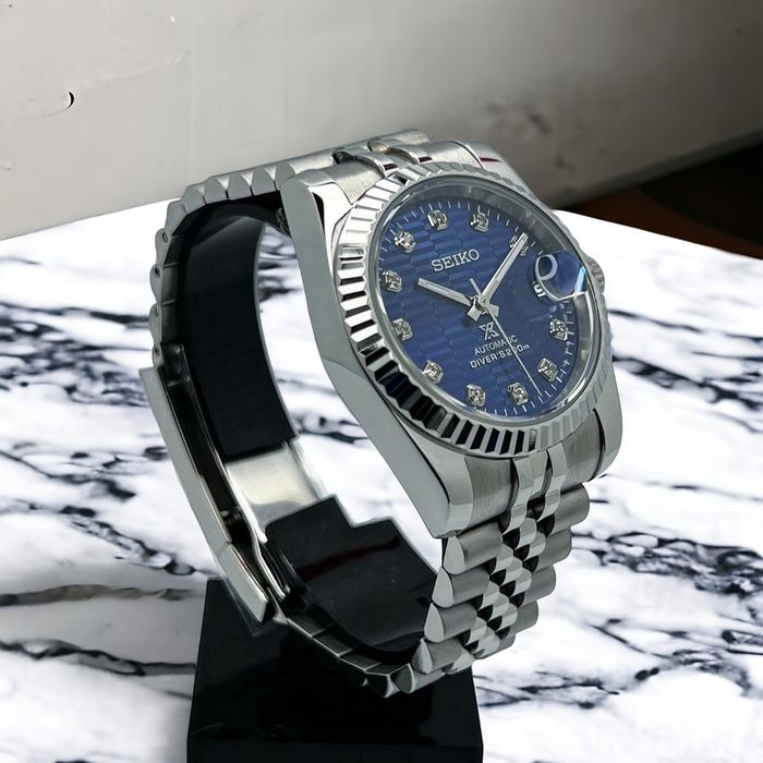 Seiko Seiko Mod NH35 Datejust 36mm Blue Dial Diamond Watch Jubilee ...
