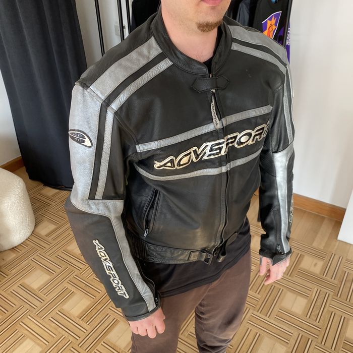 Vintage AGV Sport Black Silver Real Leather Vintage Racing Jacket XL ...