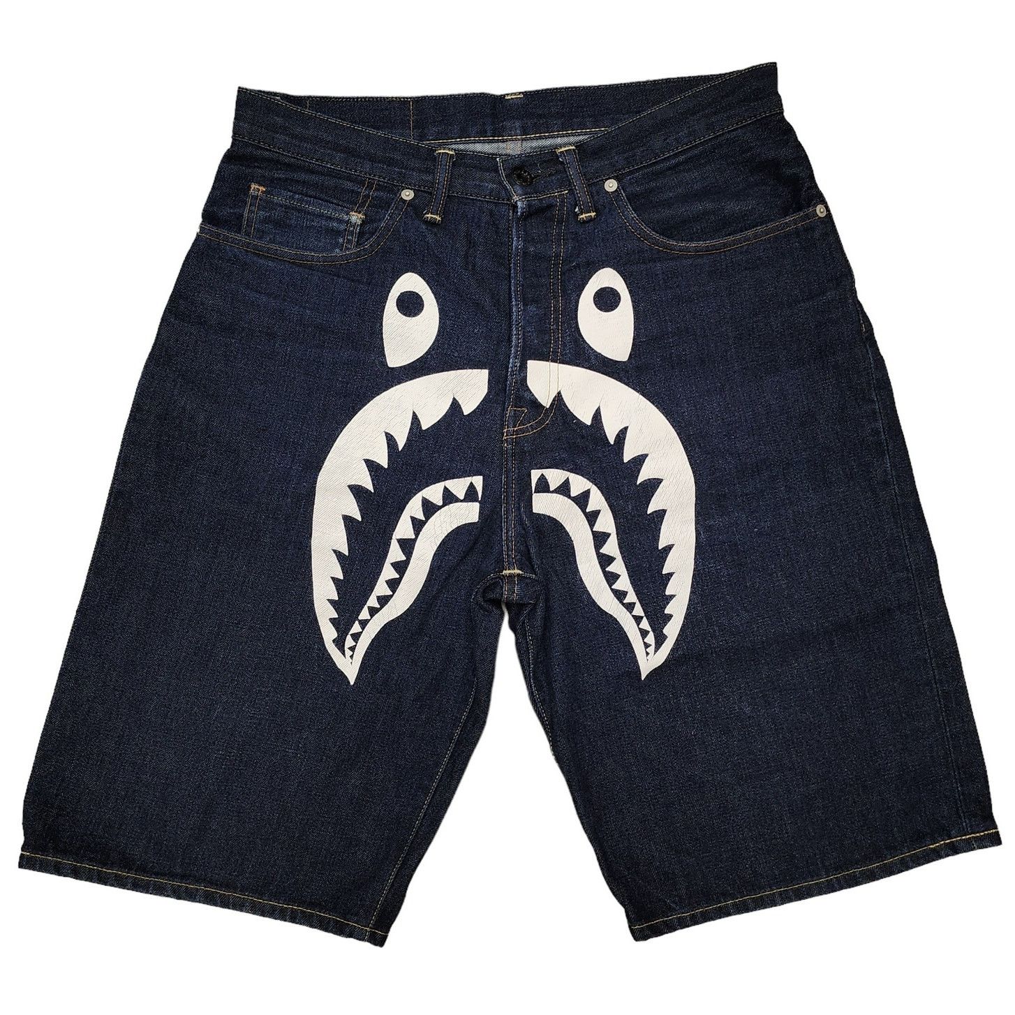Bape Bape Jean Shorts Shark Face WHITE Denim Archive | Grailed