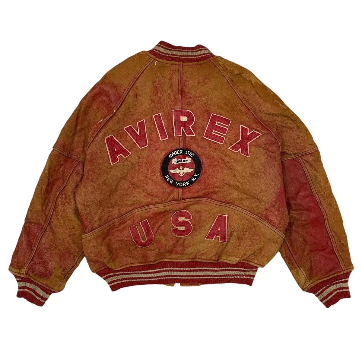 Avirex × Avirex Varsity Jacket × Vintage 🔥Vintage Avirex USA Genuine Leather Varsity Jacket ...