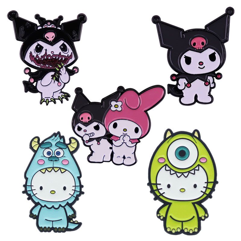 Streetwear Hello Kitty Kuromi Sullivan Wazowski Monster 5 Enamel Pins ...