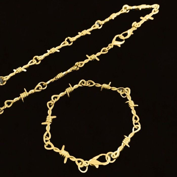Cuban Link Chain Barbed Wire Necklace + Bracelet Set Barbed Wire Chain ...