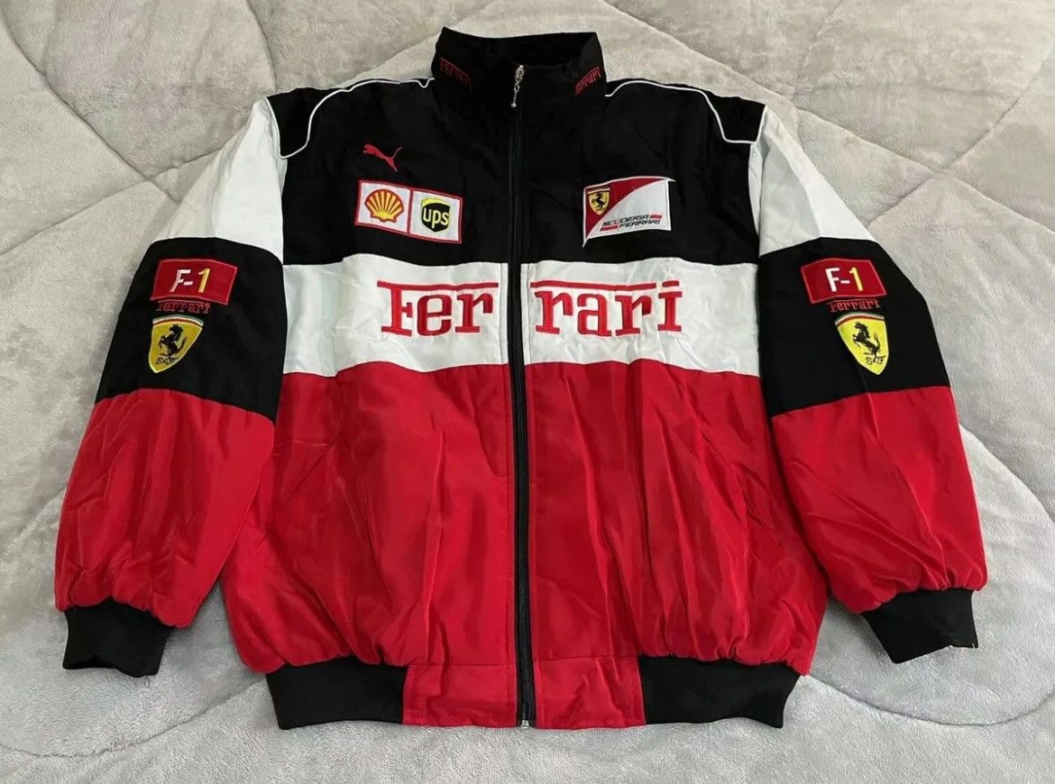 Ferrari Ferrari F1 Bomber Jacket White and Red Embroidered | Grailed