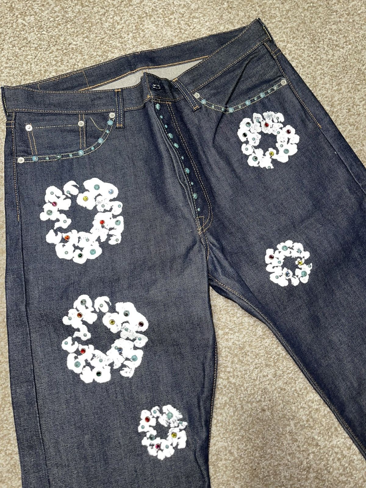 DENIM TEARS Denim Tears Levi’s Rhinestone Selvedge Blue Jeans | Grailed