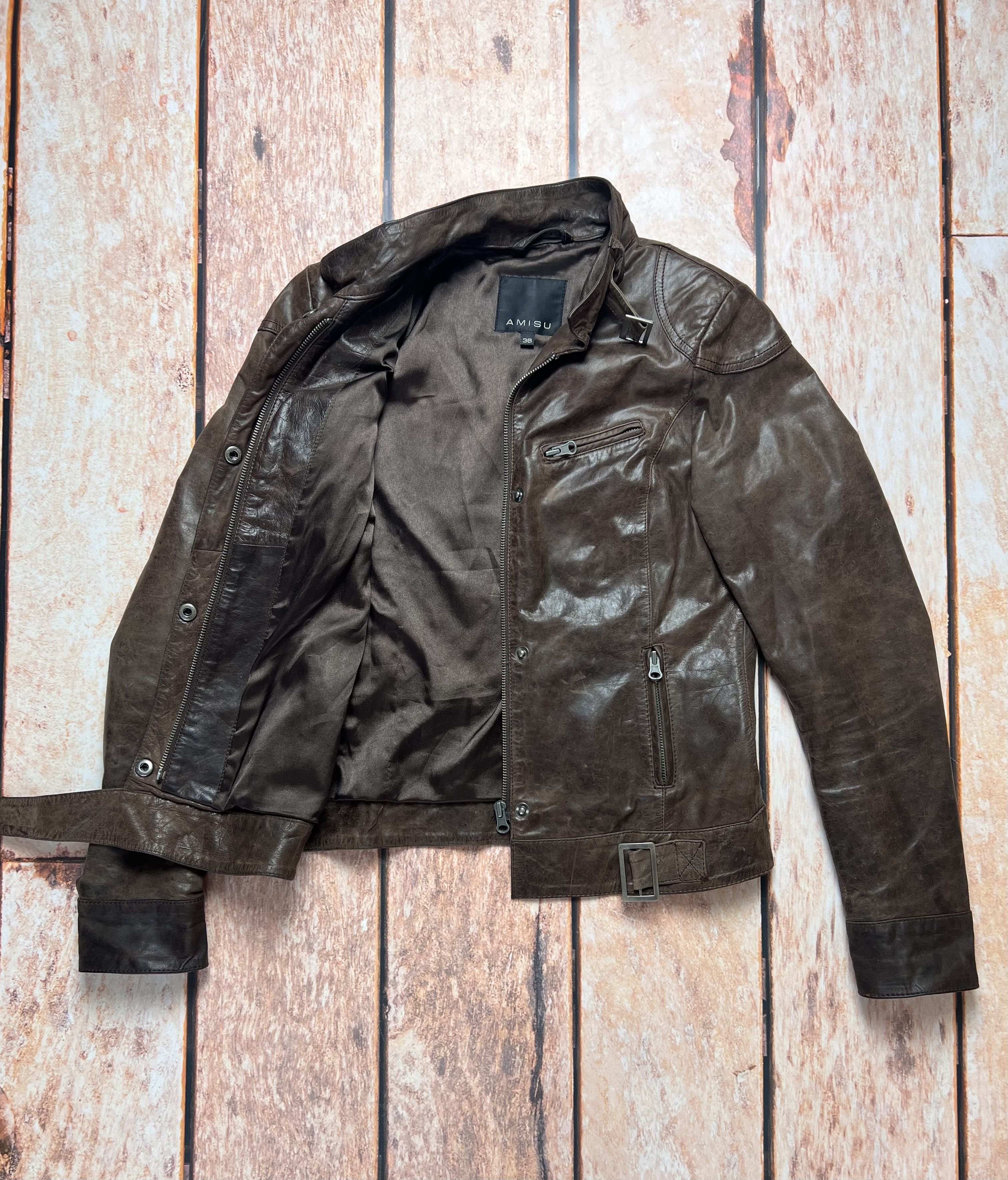 Leather × Leather Jacket × Vintage Leather jacket Amisu . Leather ...